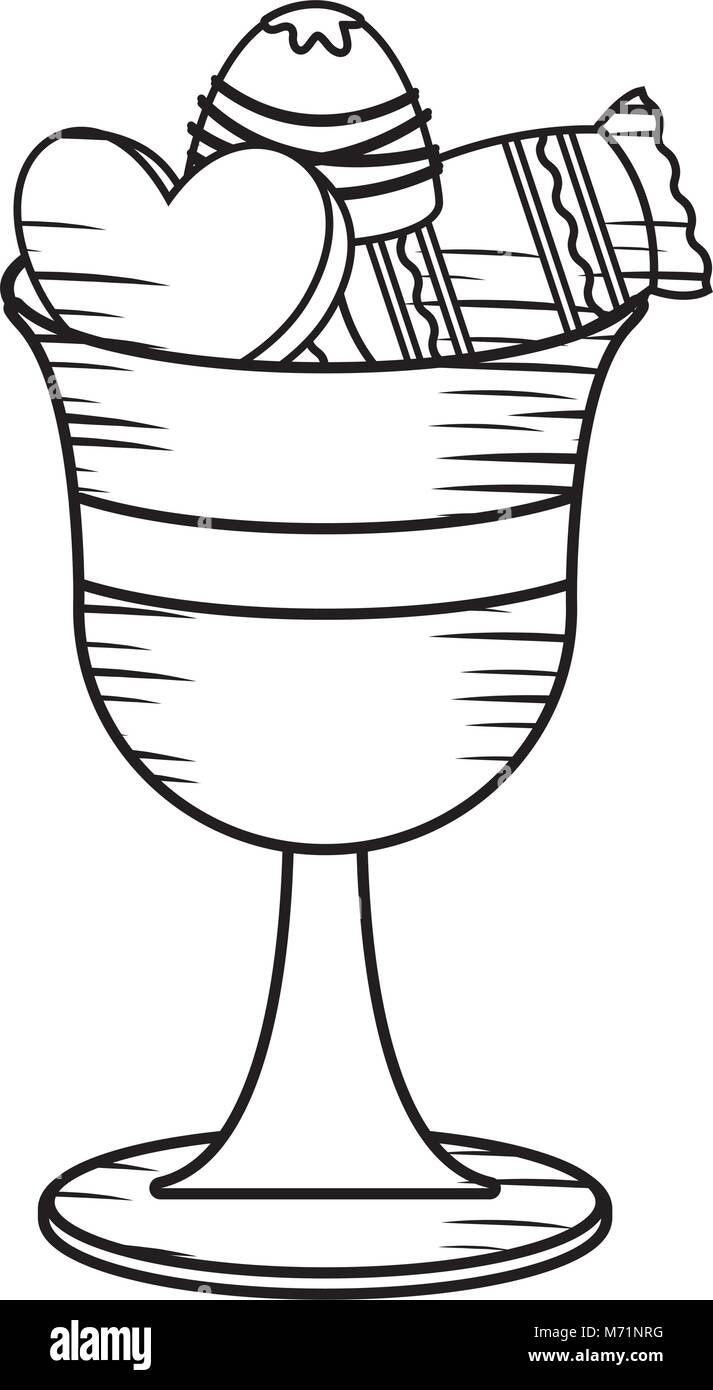 sketch of cup with candies over white background, vector illustration ...