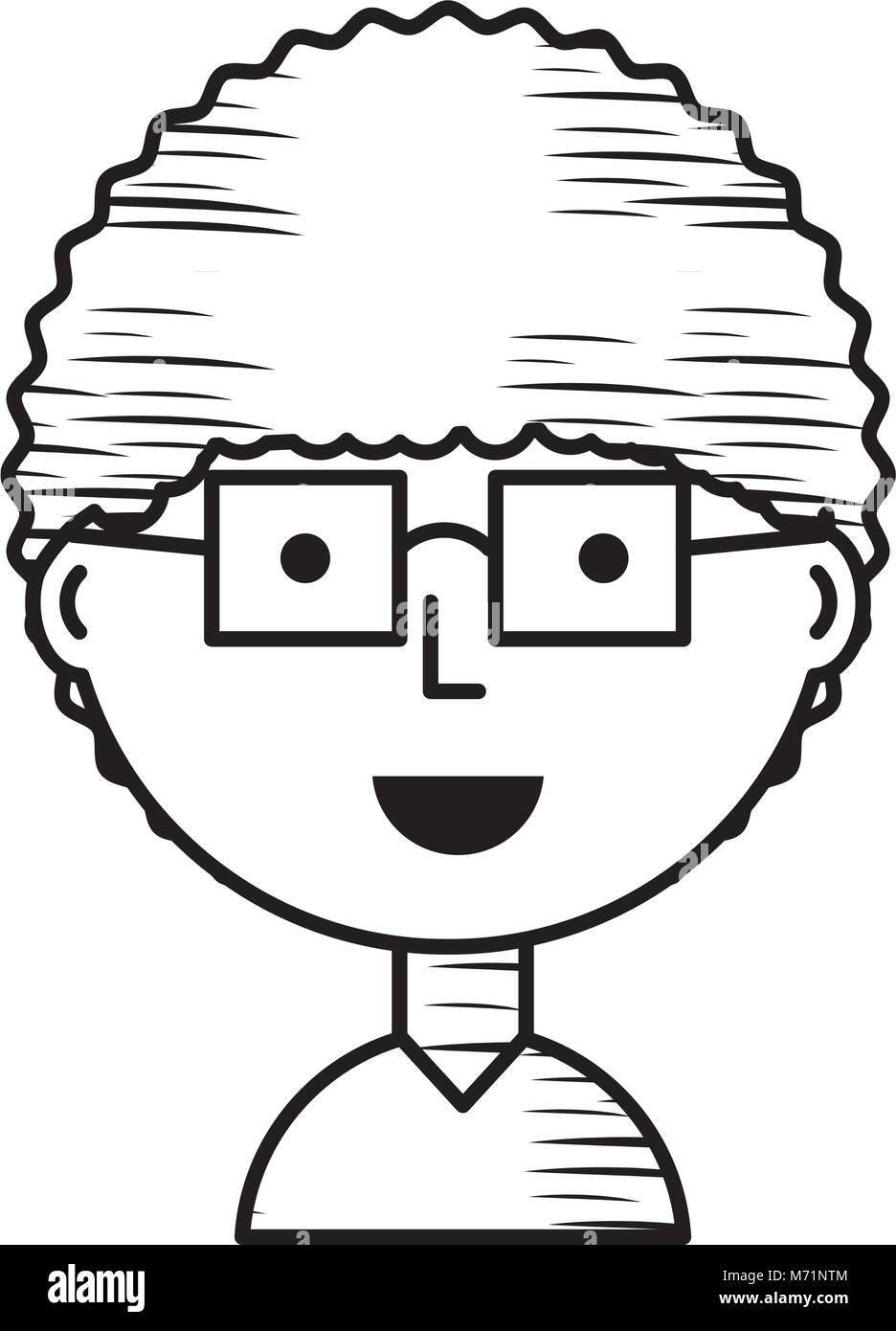 sketch of Cartoon man with glasses icon over white background vector ...