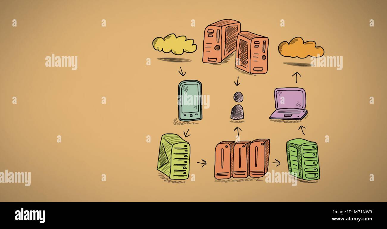 Servers network drawing doodles Stock Photo - Alamy