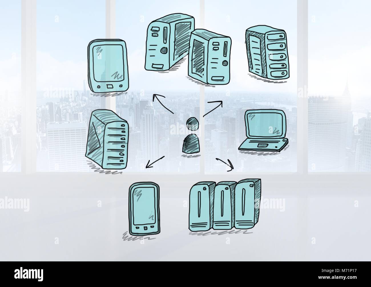 Servers network drawing doodles Stock Photo - Alamy