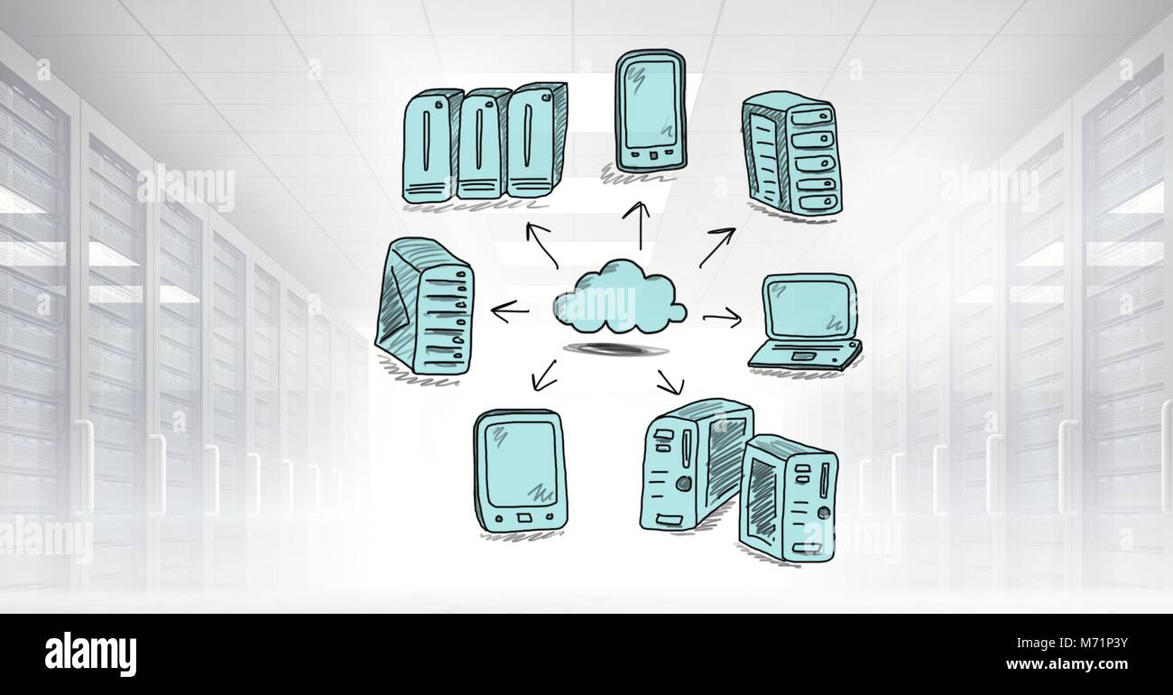 Servers network drawing doodles Stock Photo - Alamy