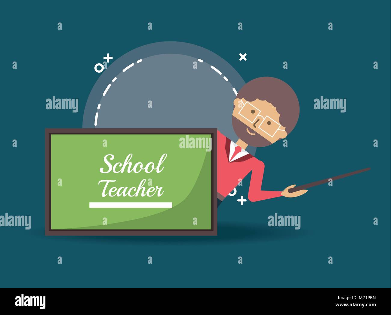 cartoon school teacher and board over blue background, colorful design ...