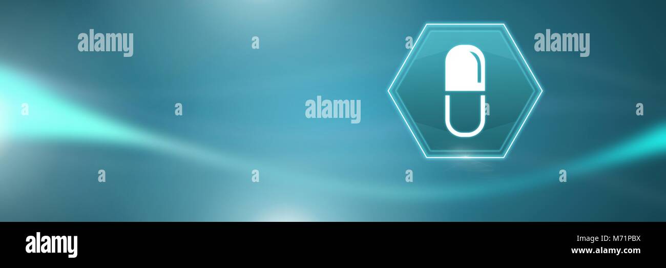 medication pill icon in hexagon interface Stock Photo - Alamy