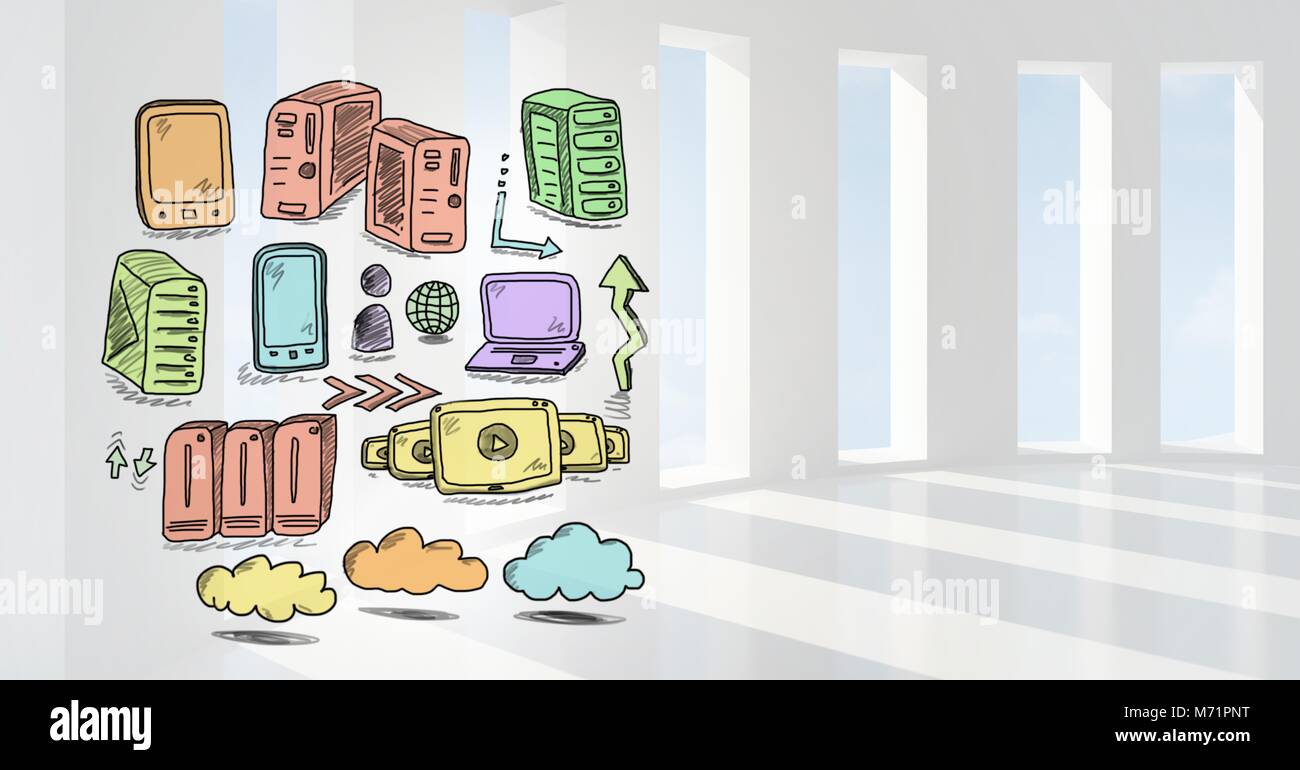 Servers network drawing doodles Stock Photo - Alamy