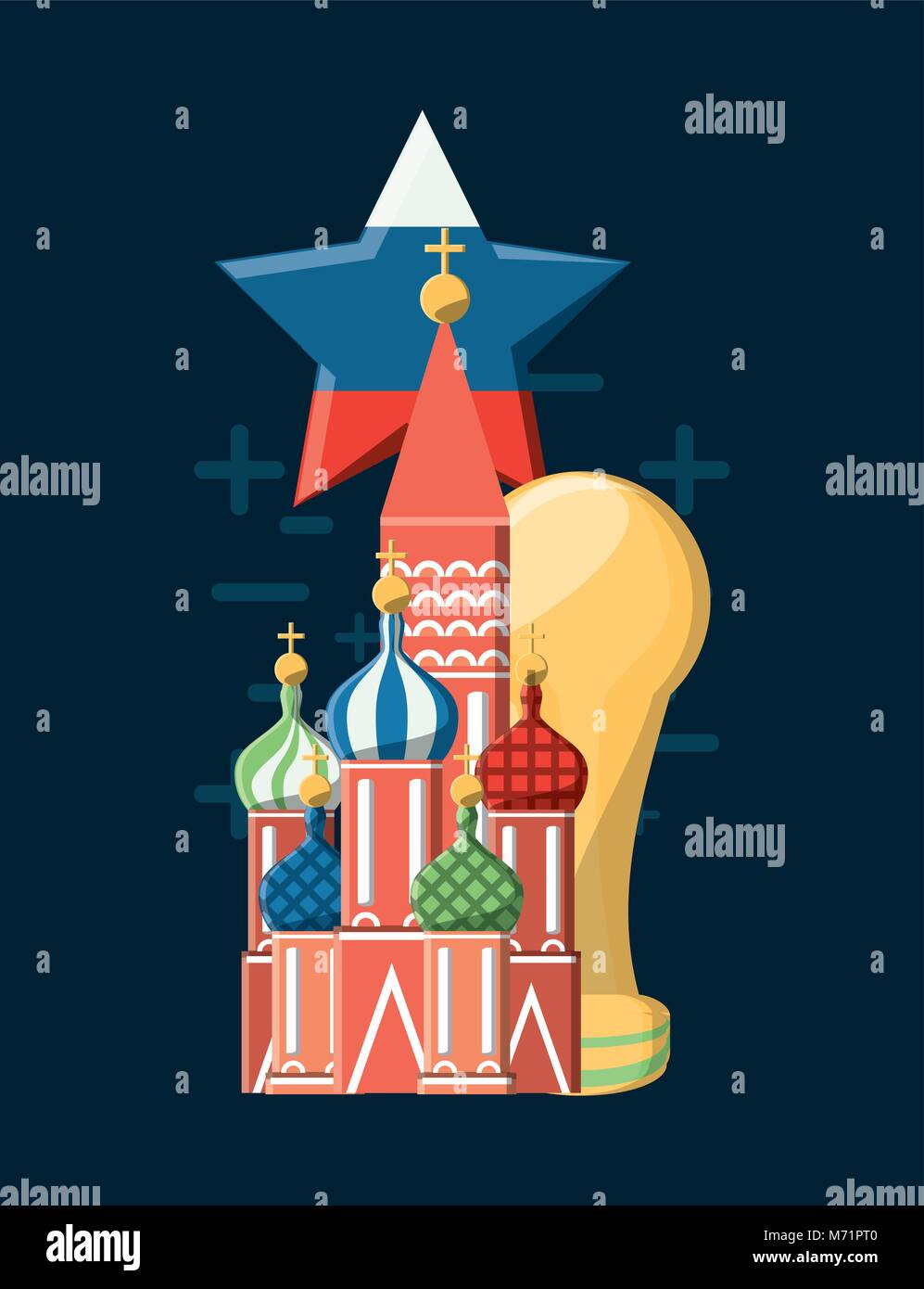 Saint basils cathedral with star with russian flag design and trophy ...