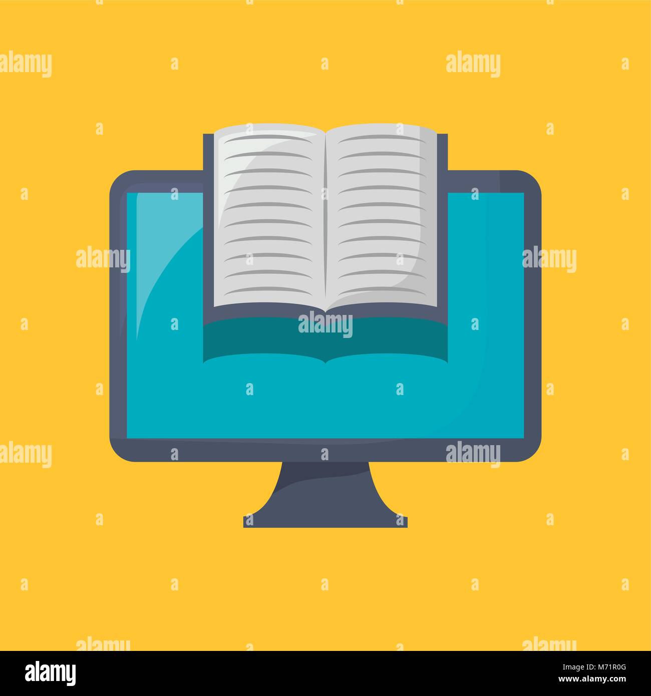 Computer monitor and book icon over yellow background, colorful design ...