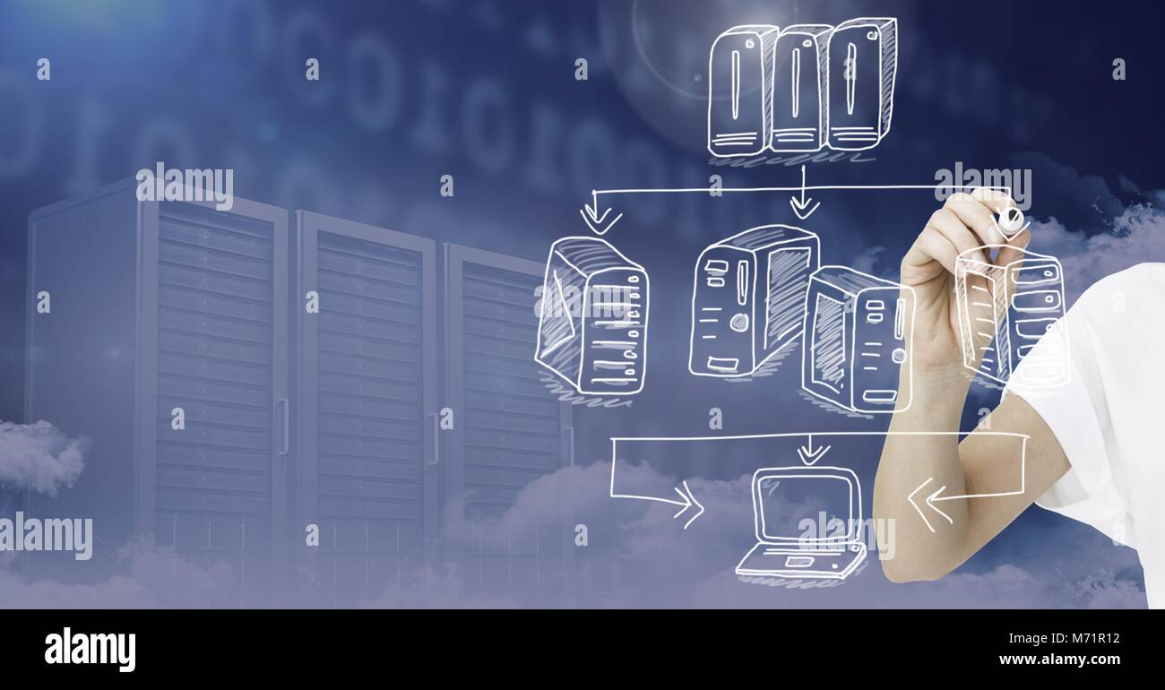 Servers network doodle being drawn by hand Stock Photo - Alamy