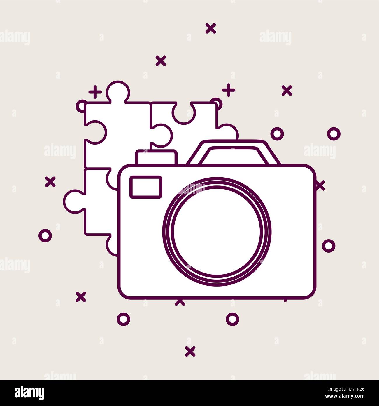 puzzles pieces and Photographic camera over white background, vector ...