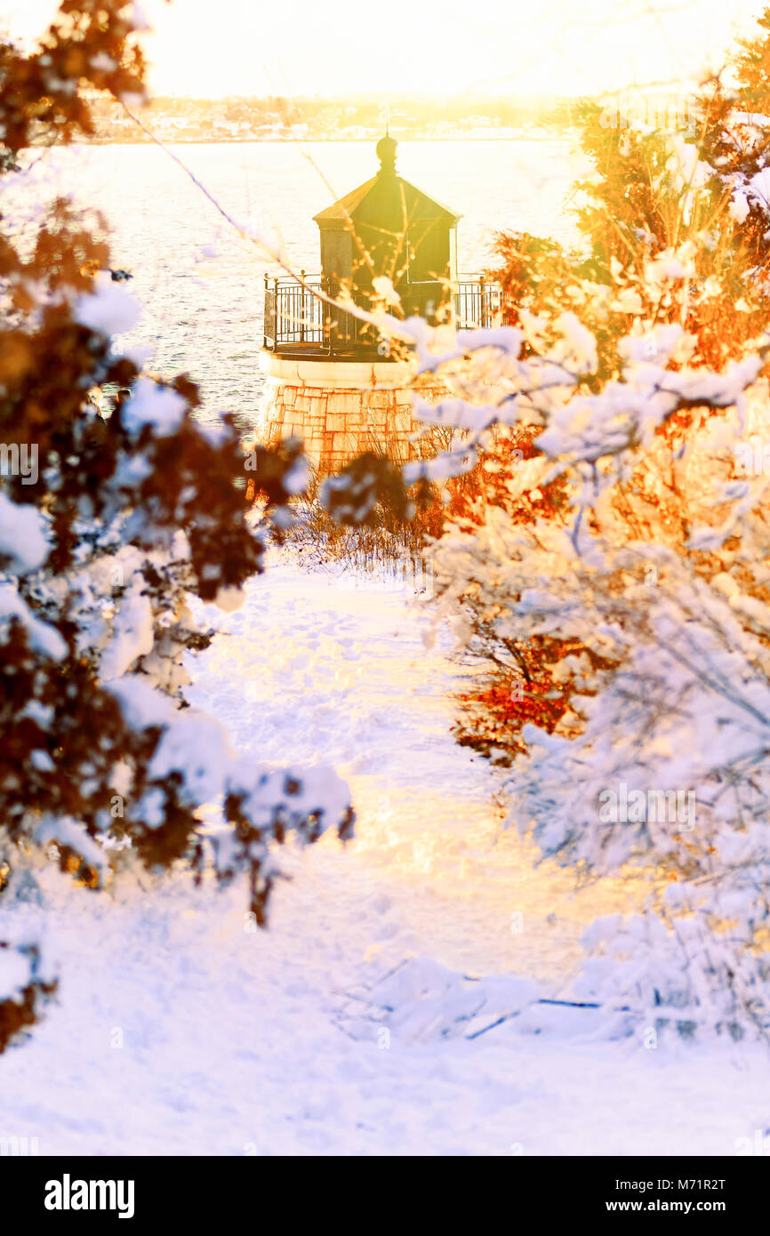 Winter scene with a Lighthouse Stock Photo - Alamy