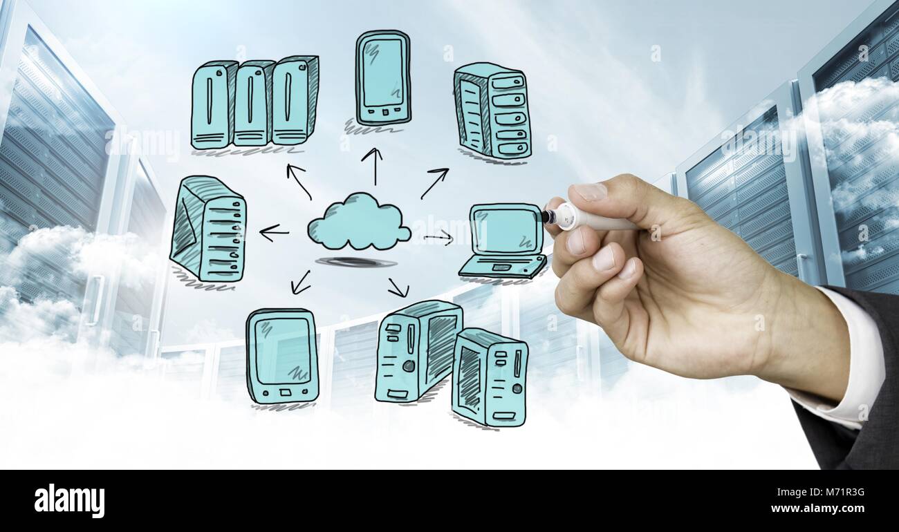 Servers network doodle being drawn by businessman's hand Stock Photo ...