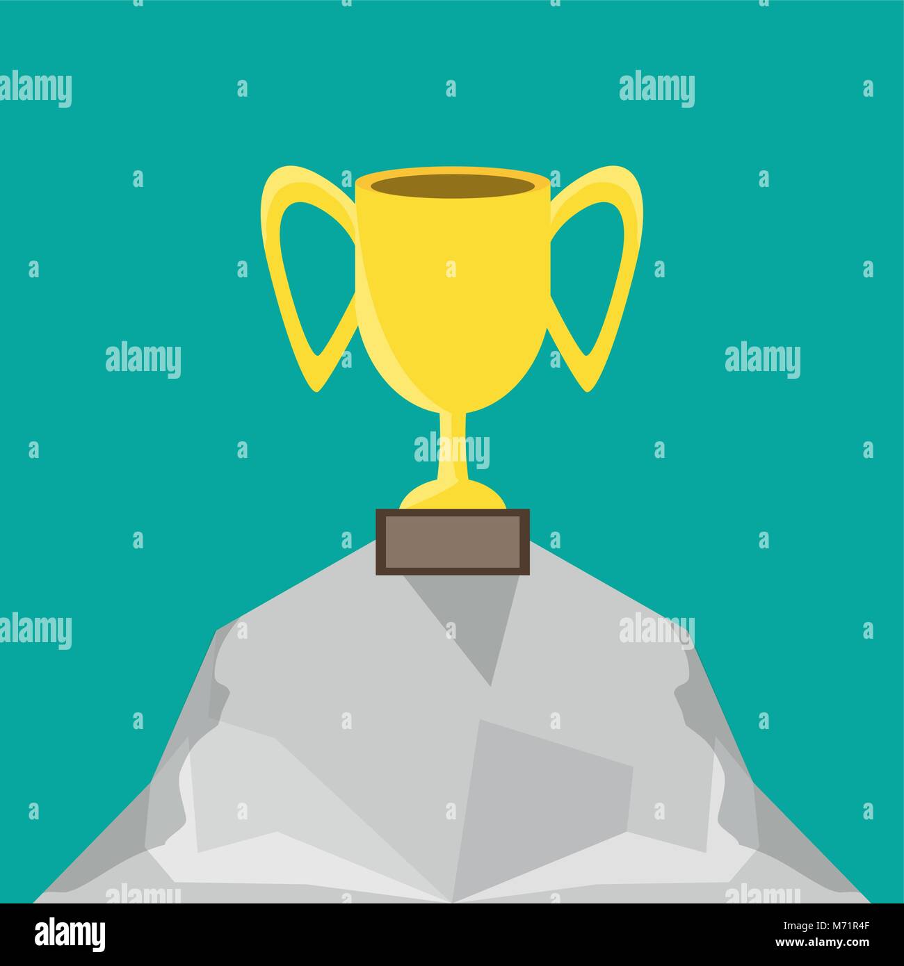 trophy cup on the top over green background, colorful design vector ...