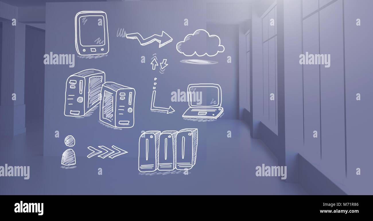 Servers network drawing doodles Stock Photo - Alamy
