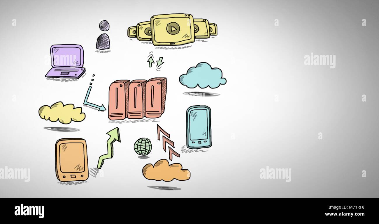 Servers network drawing doodles Stock Photo - Alamy