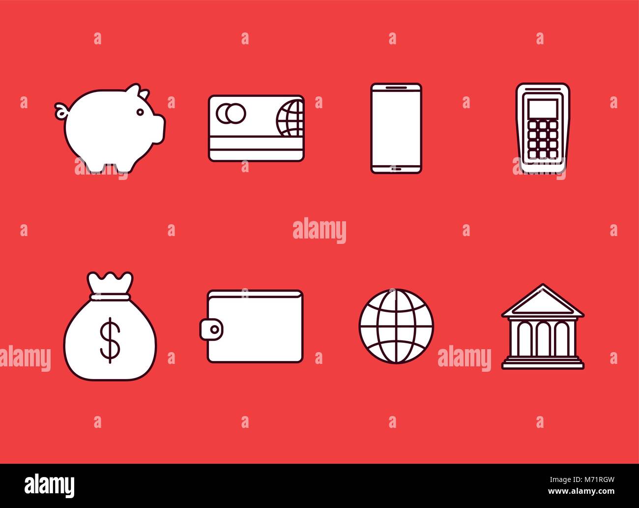 icon set of money concept over red background, vector illustration ...