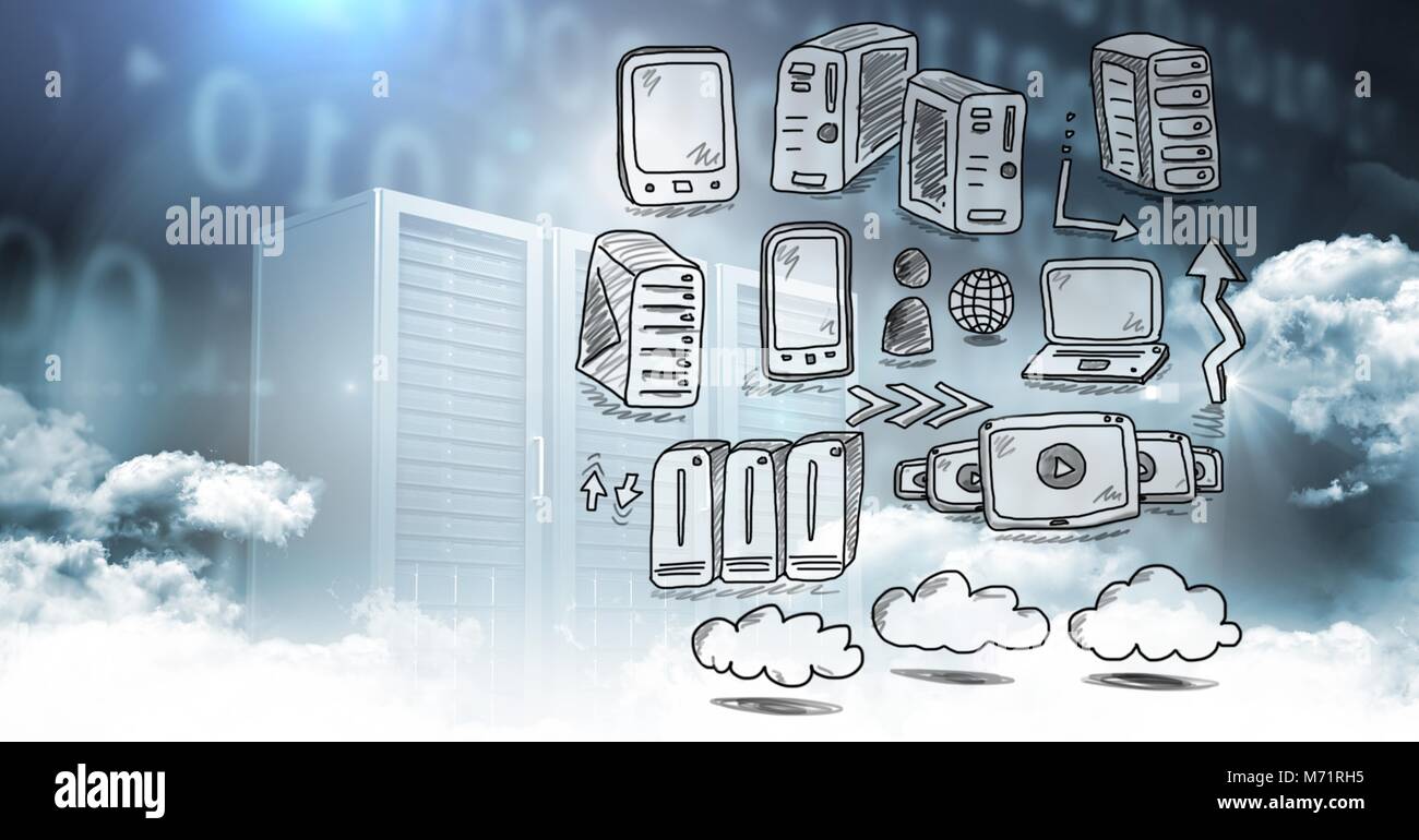 Servers network drawing doodles Stock Photo - Alamy