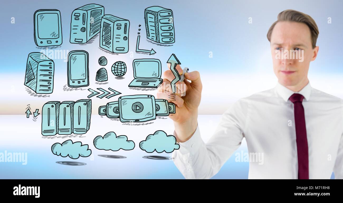 Servers network doodle being drawn by businessman's hand Stock Photo ...
