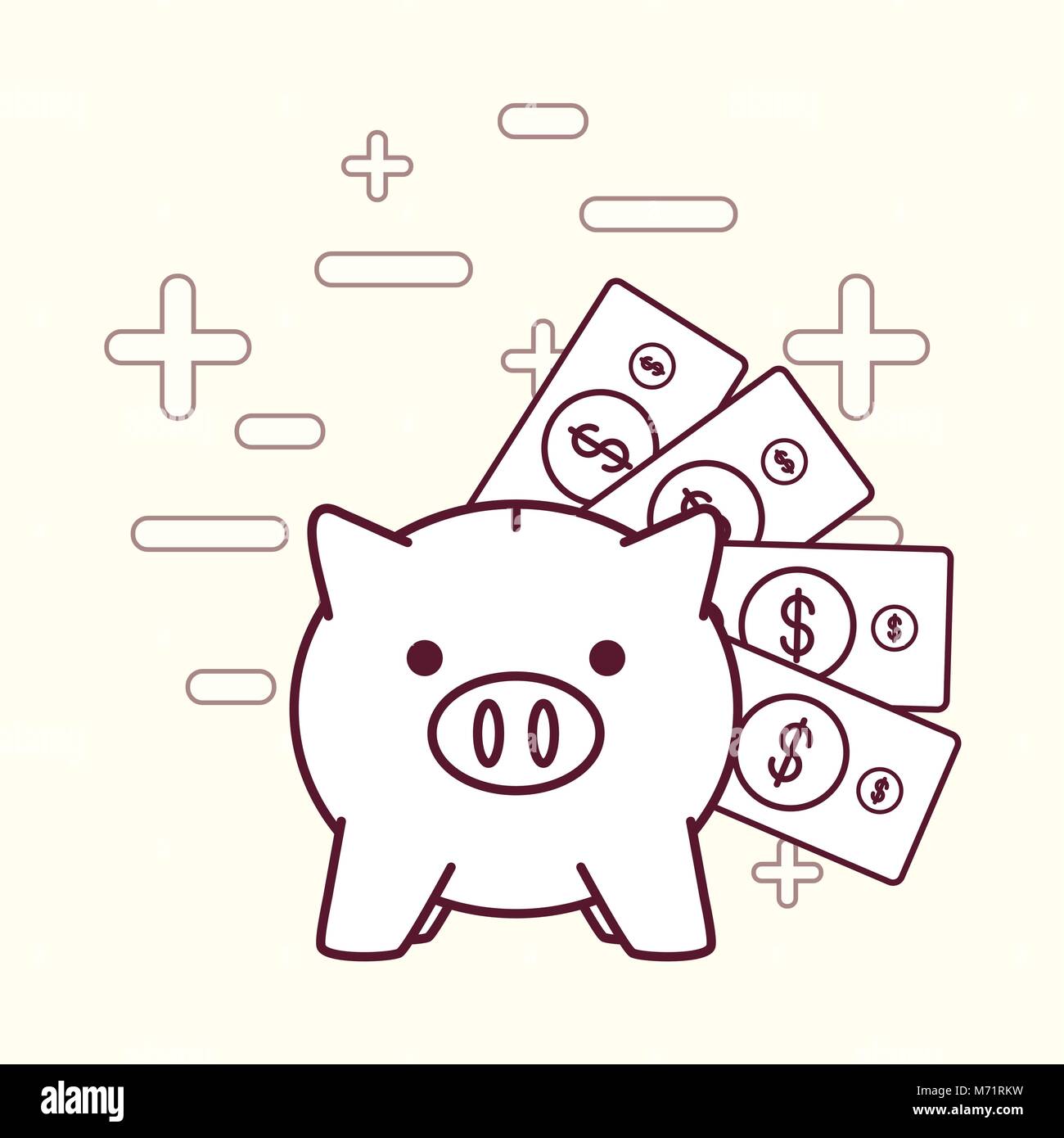 Piggy bank and money bills over white background vector illustration ...