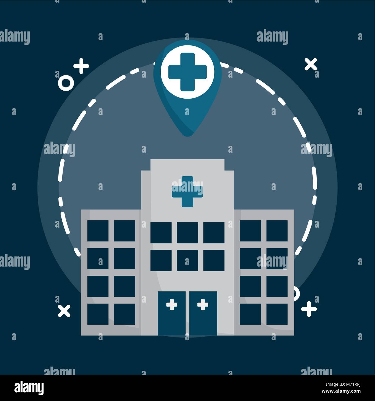 Hospital building over blue background, colorful design vector ...