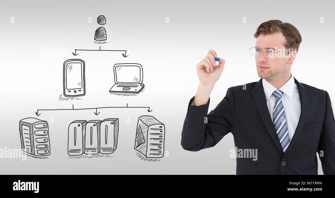 Servers network doodle being drawn by businessman's hand Stock Photo ...