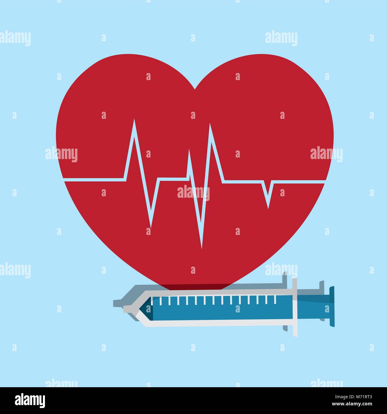 cardio heart and injection icon over blue background vector ...