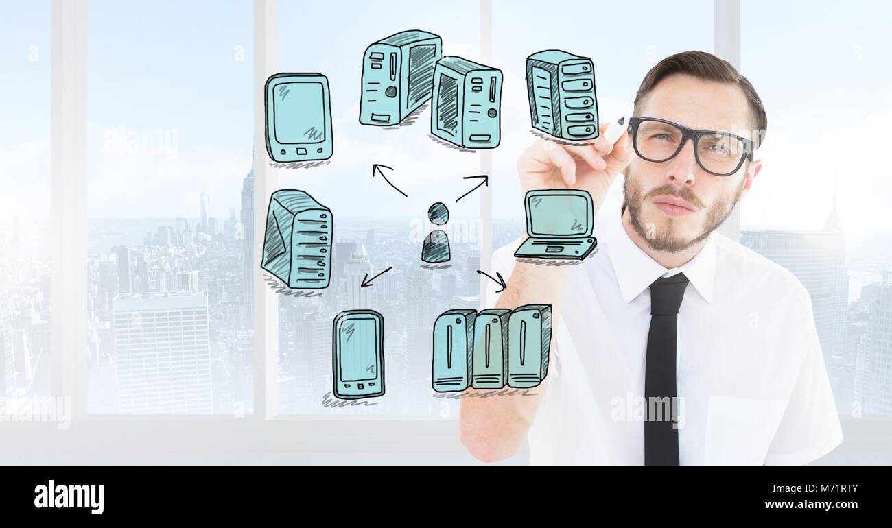 Servers network doodle being drawn by businessman's hand Stock Photo ...
