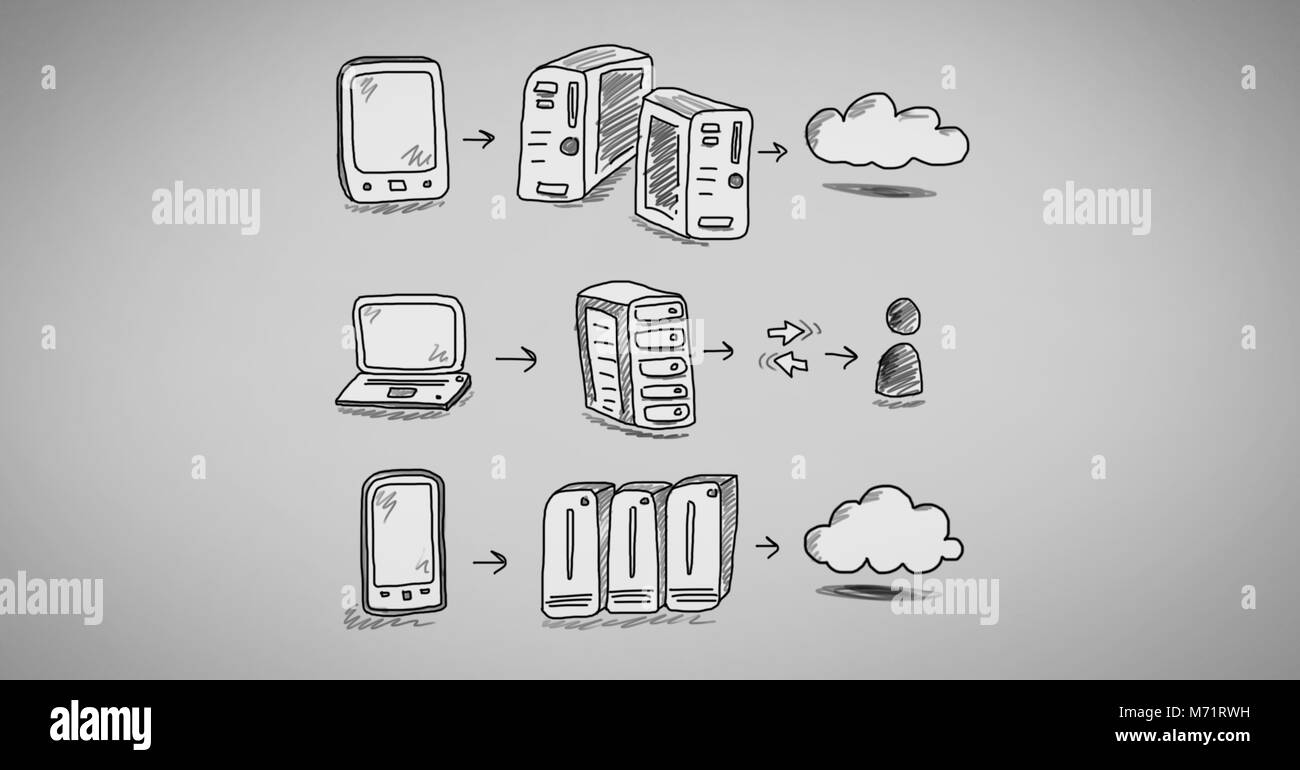 Servers network drawing doodles Stock Photo - Alamy