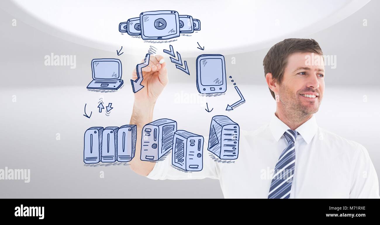 Servers network doodle being drawn by businessman's hand Stock Photo ...