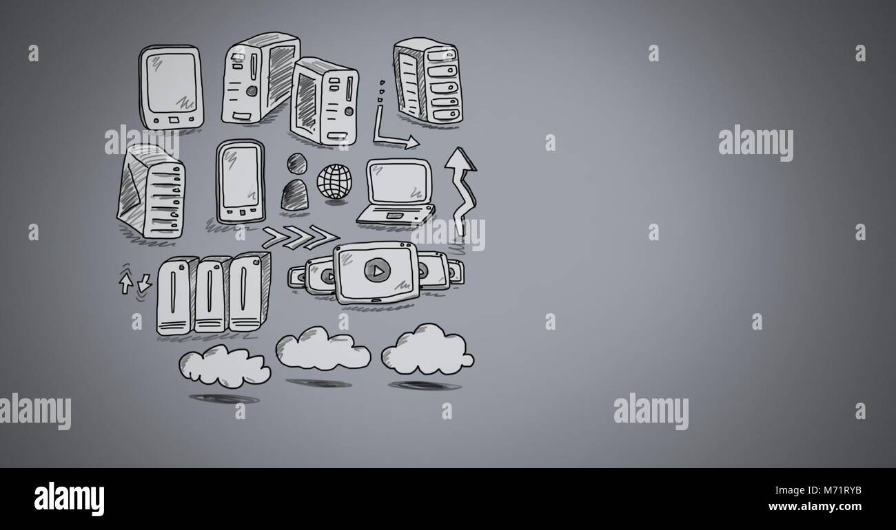 Servers network drawing doodles Stock Photo - Alamy