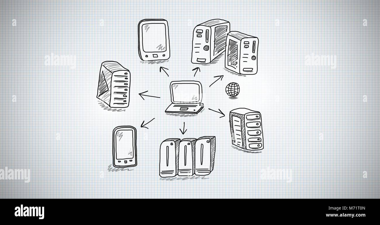Servers network drawing doodles Stock Photo - Alamy