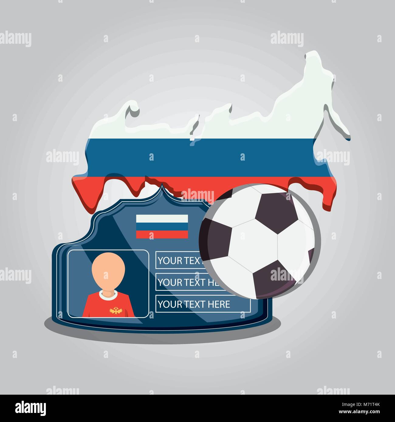 Russia flag and map with soccer related icons over gray background ...