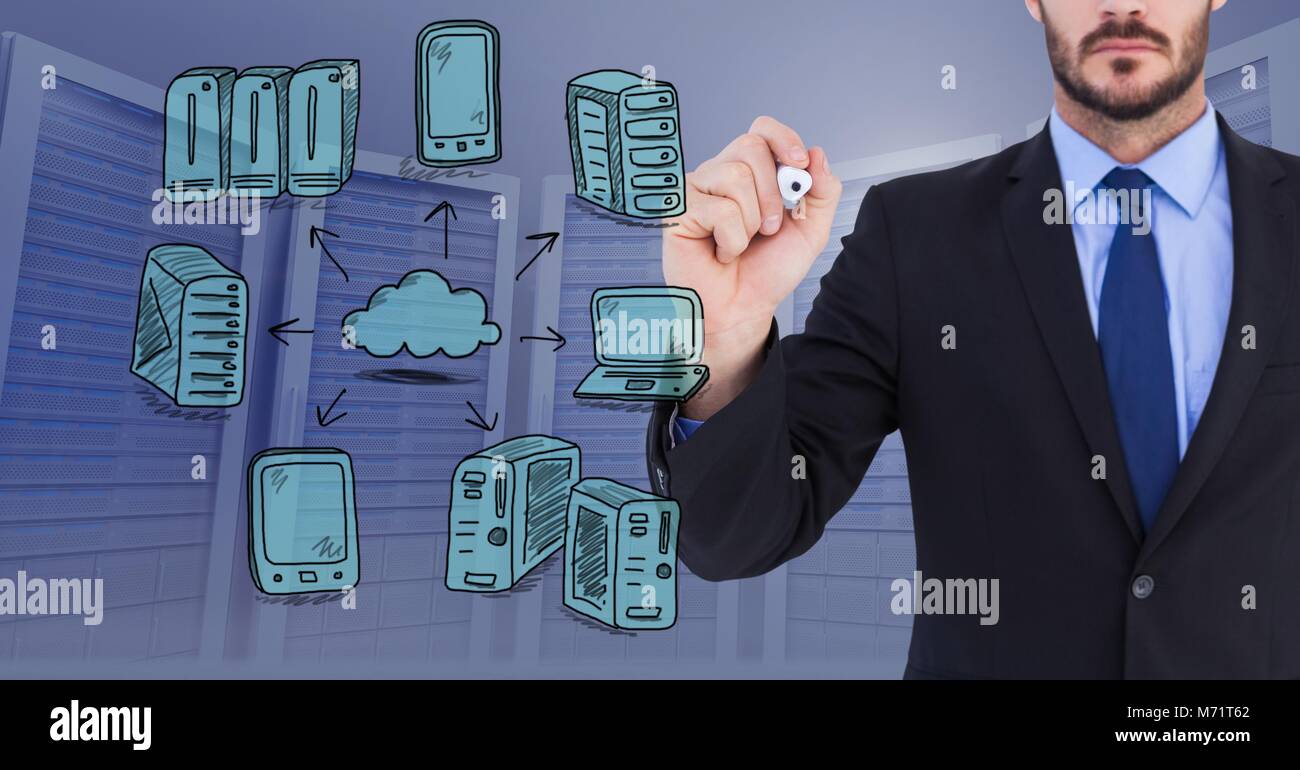 Servers network doodle being drawn by businessman's hand Stock Photo ...