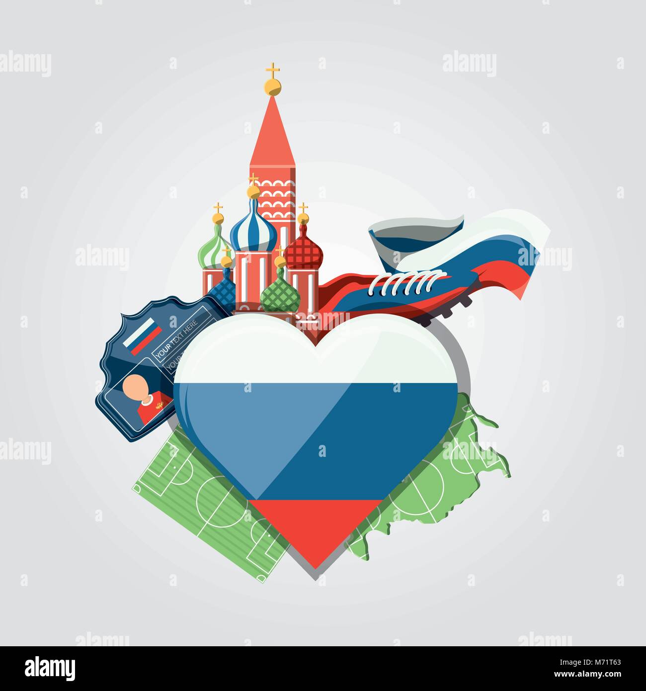 Saint Basils Cathedral and russia flag in heart shape and soccer ...