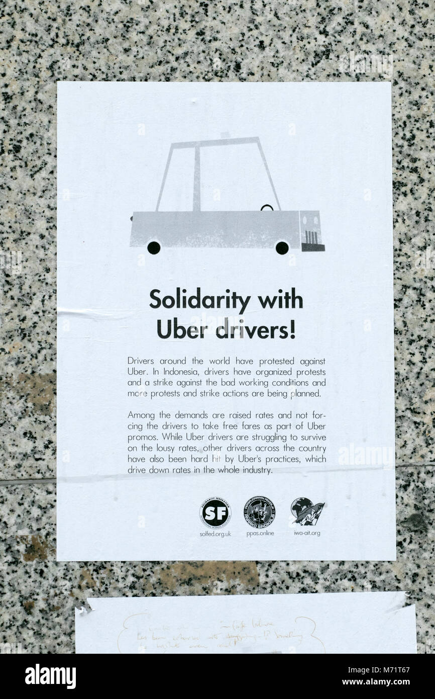 solidarity with uber car taxi drivers poster Stock Photo - Alamy