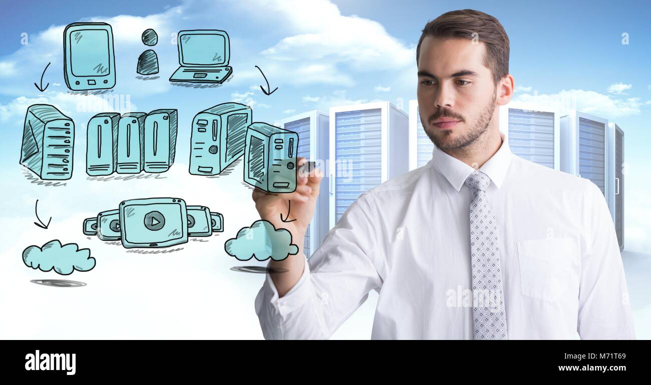 Servers network doodle being drawn by businessman's hand Stock Photo ...