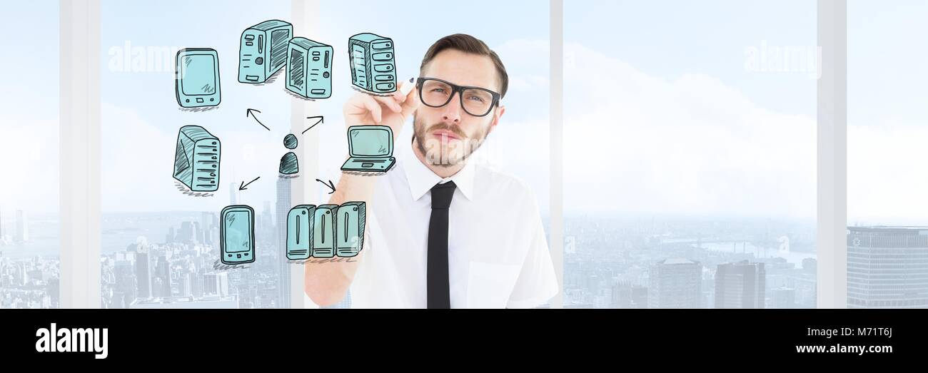 Servers network doodle being drawn by businessman's hand Stock Photo ...