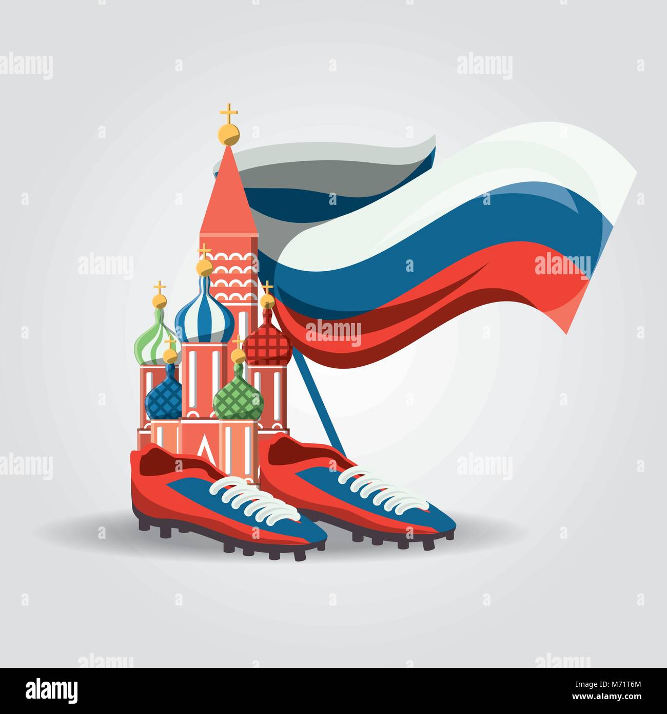 Saint Basils Cathedral and russia flag over white background, colorful ...