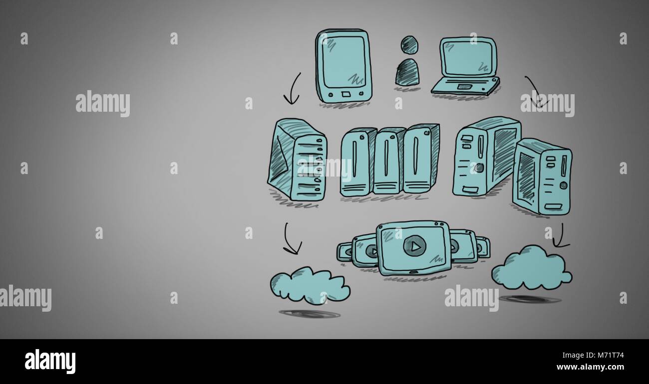 Servers network drawing doodles Stock Photo - Alamy