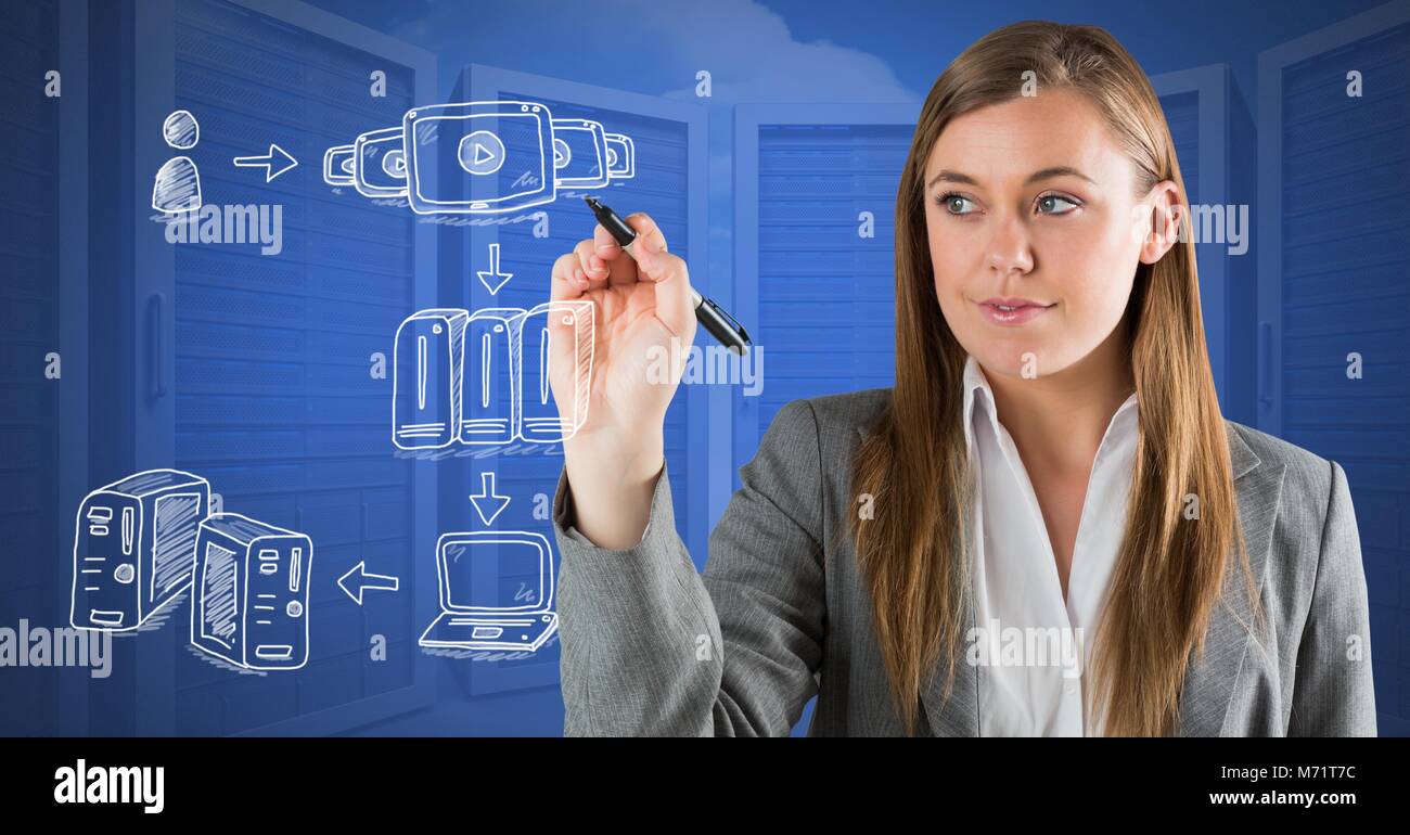 Servers network doodle being drawn by businesswoman's hand Stock Photo ...