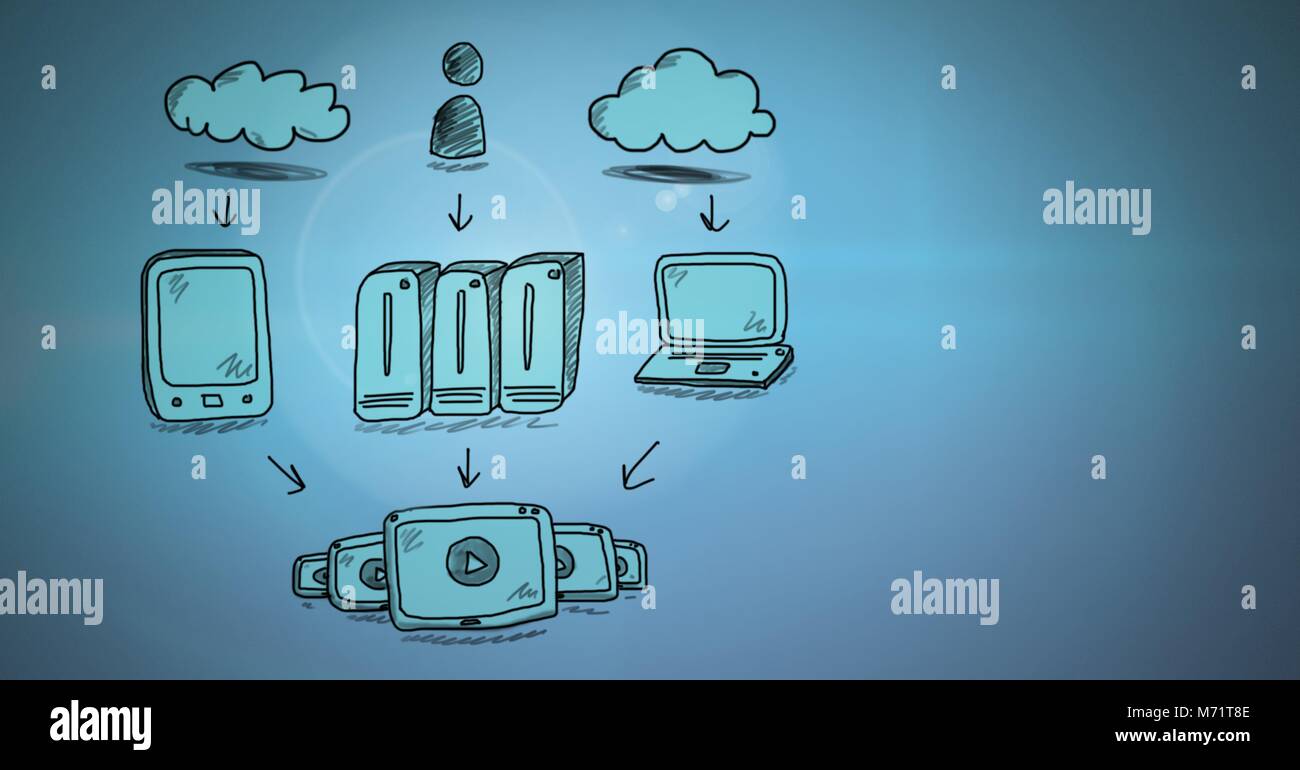 Servers network drawing doodles Stock Photo - Alamy