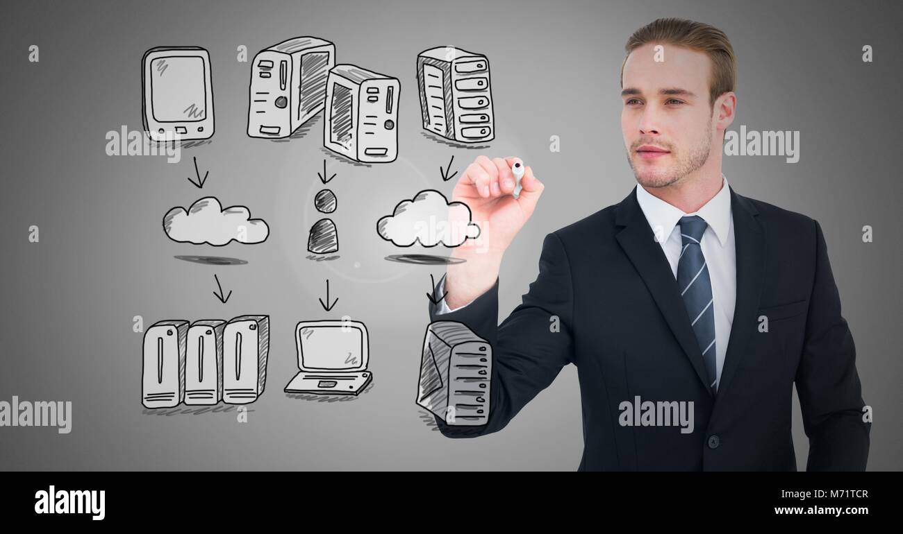 Servers network doodle being drawn by businessman's hand Stock Photo ...