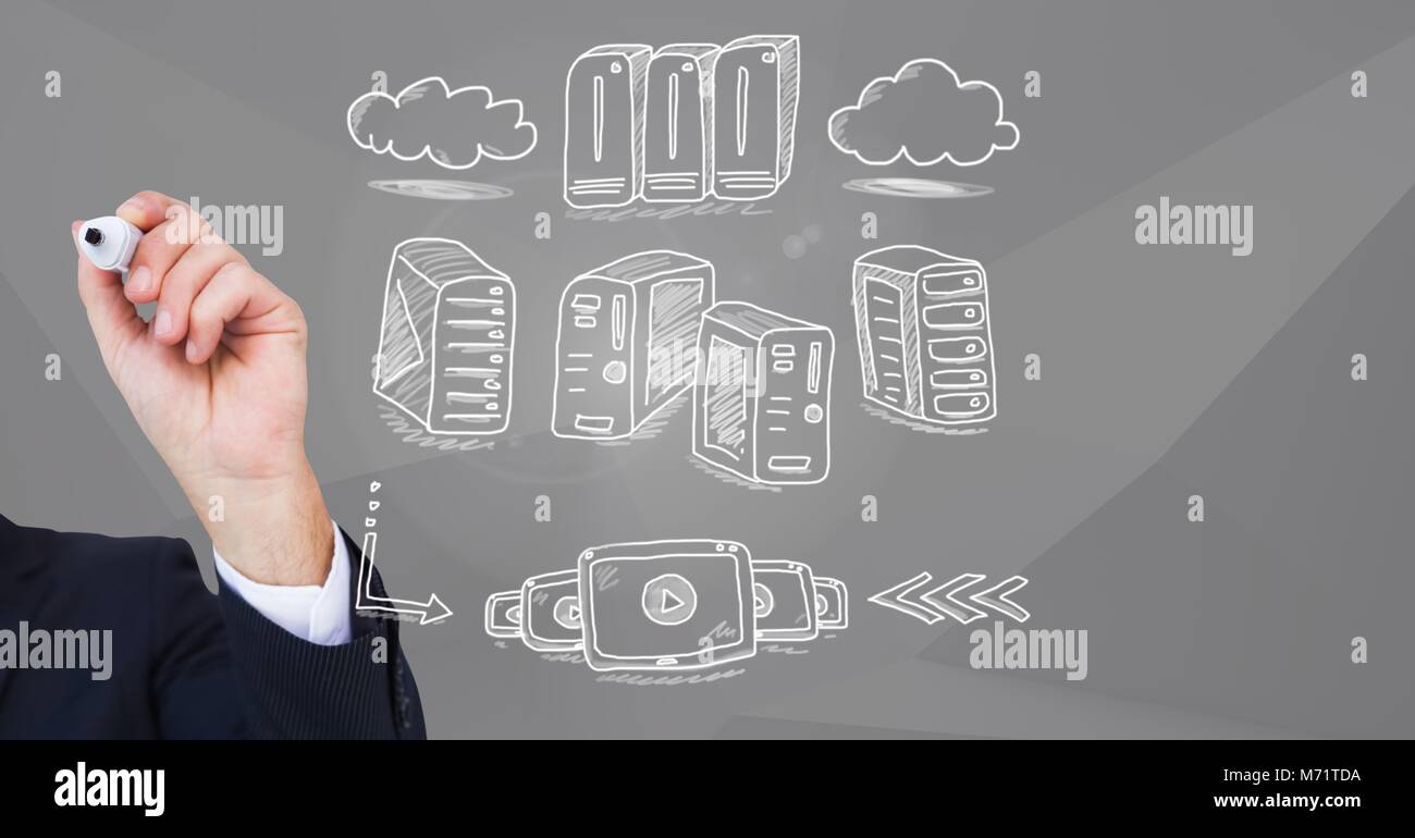 Servers network doodle being drawn by hand Stock Photo - Alamy