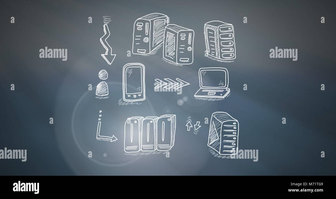 Servers network drawing doodles Stock Photo - Alamy