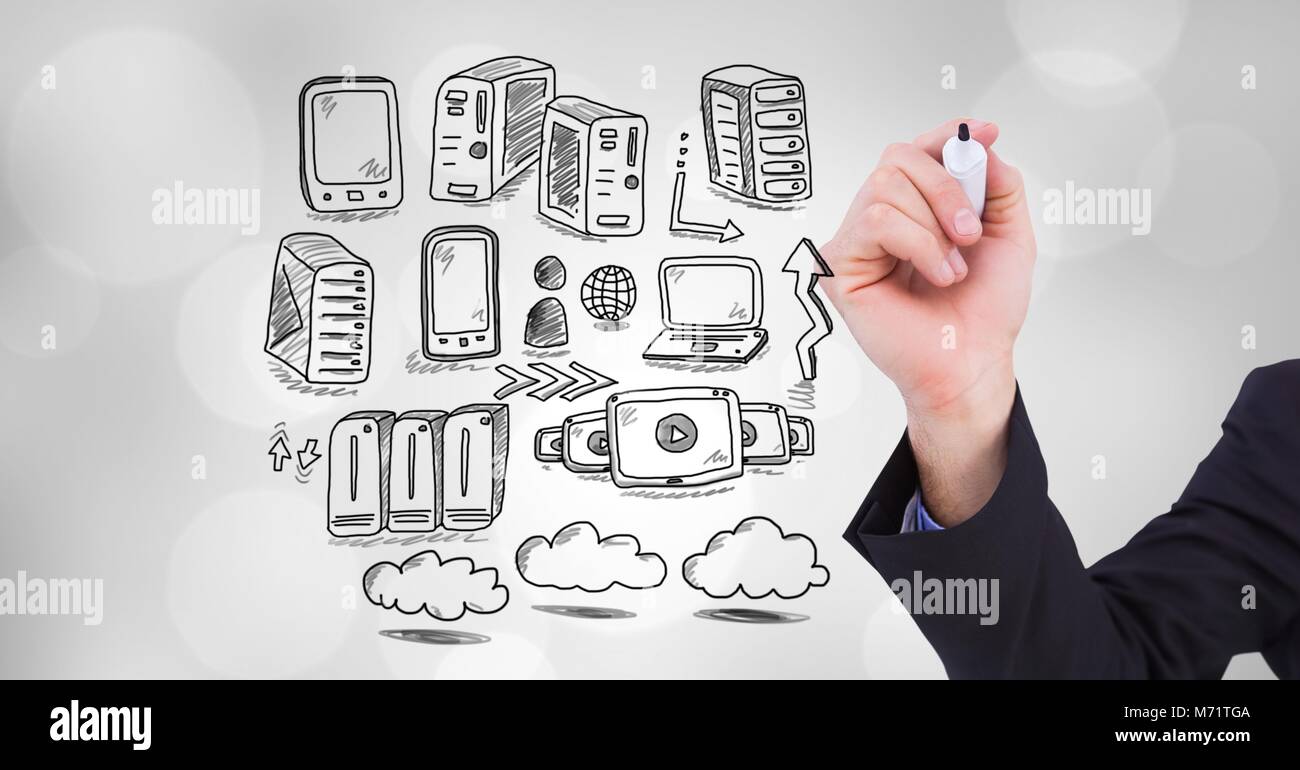 Servers network doodle being drawn by hand Stock Photo - Alamy