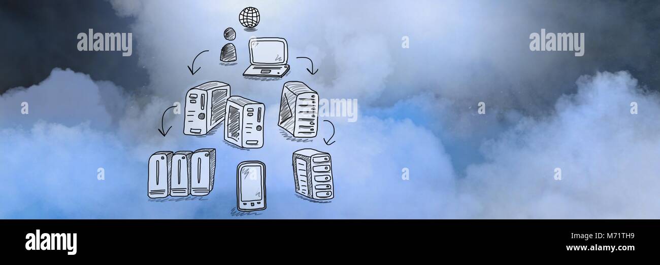Servers network drawing doodles Stock Photo - Alamy