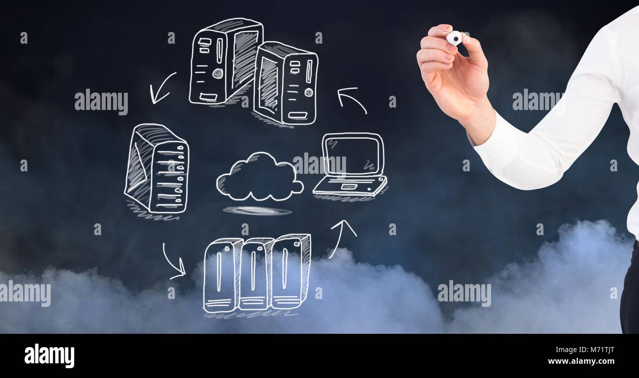 Servers network doodle being drawn by hand Stock Photo - Alamy