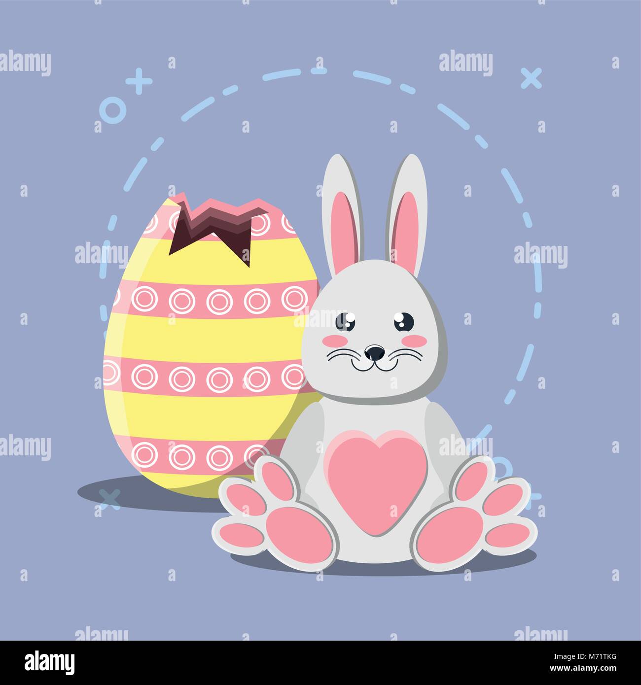 Cute bunny with colorful easter egg over purple background, colorful ...