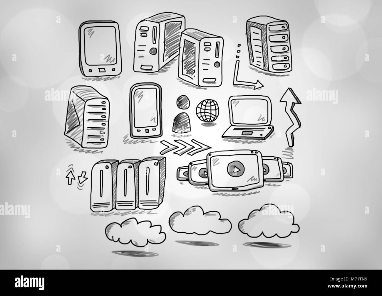Servers network drawing doodles Stock Photo - Alamy