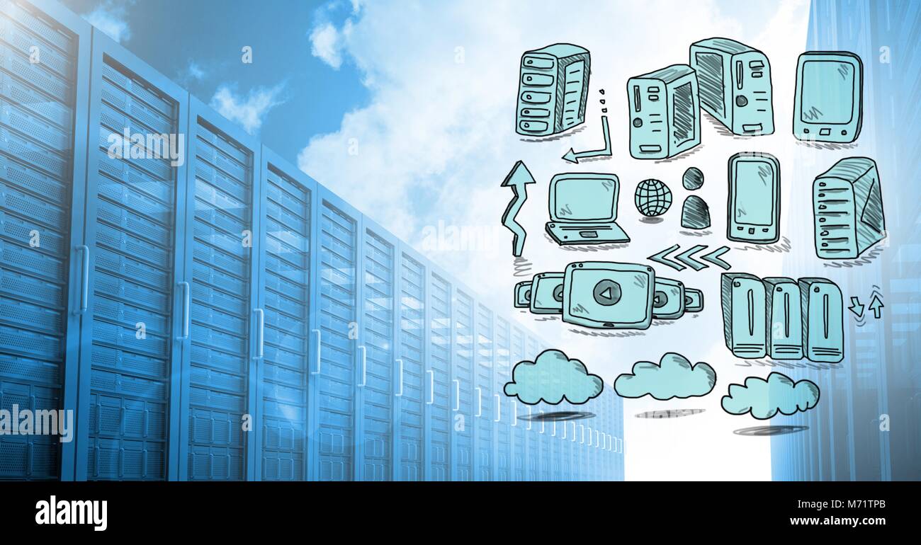 Servers network drawing doodles Stock Photo - Alamy