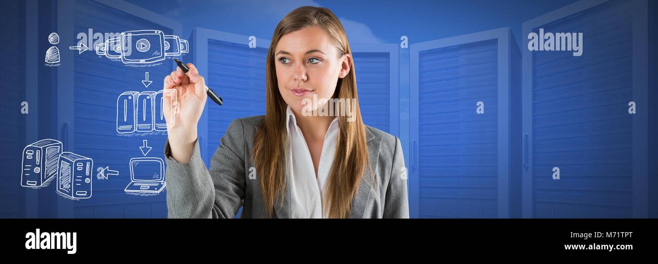 Servers network doodle being drawn by businesswoman's hand Stock Photo ...