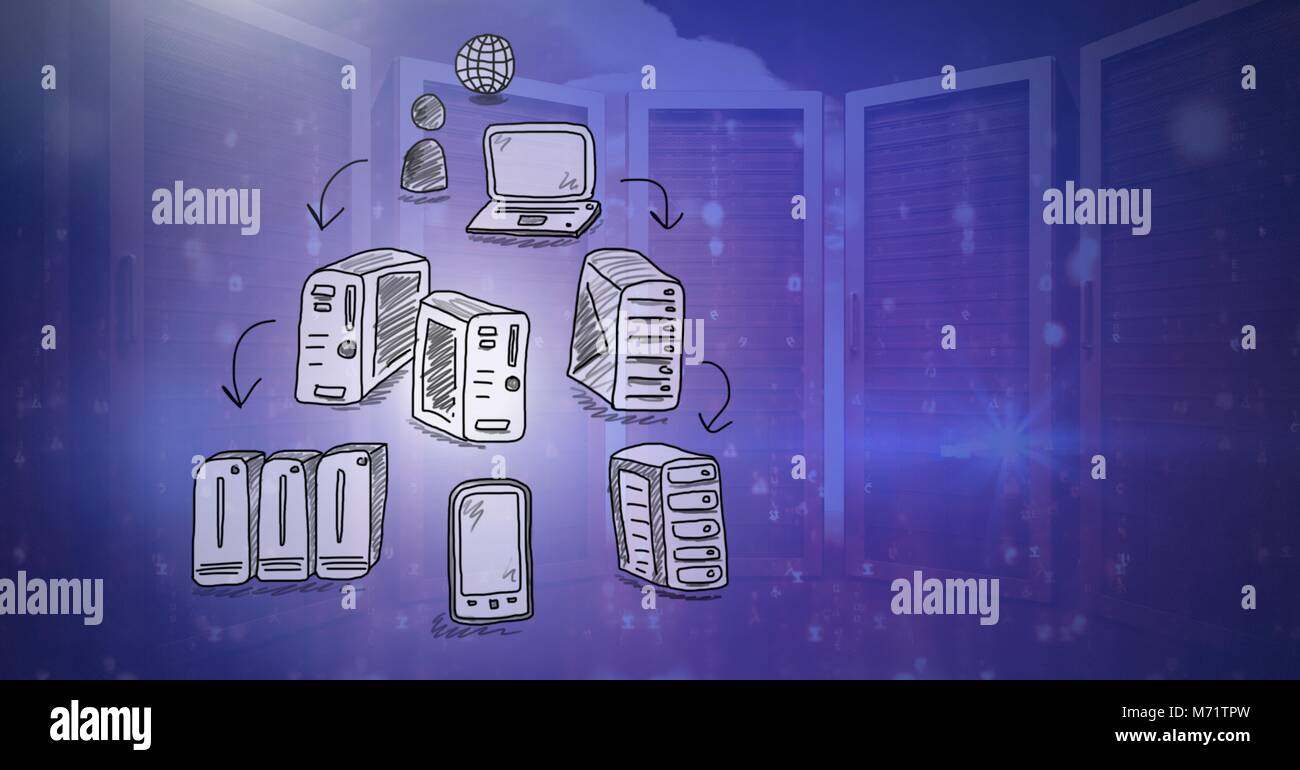 Servers network drawing doodles Stock Photo - Alamy